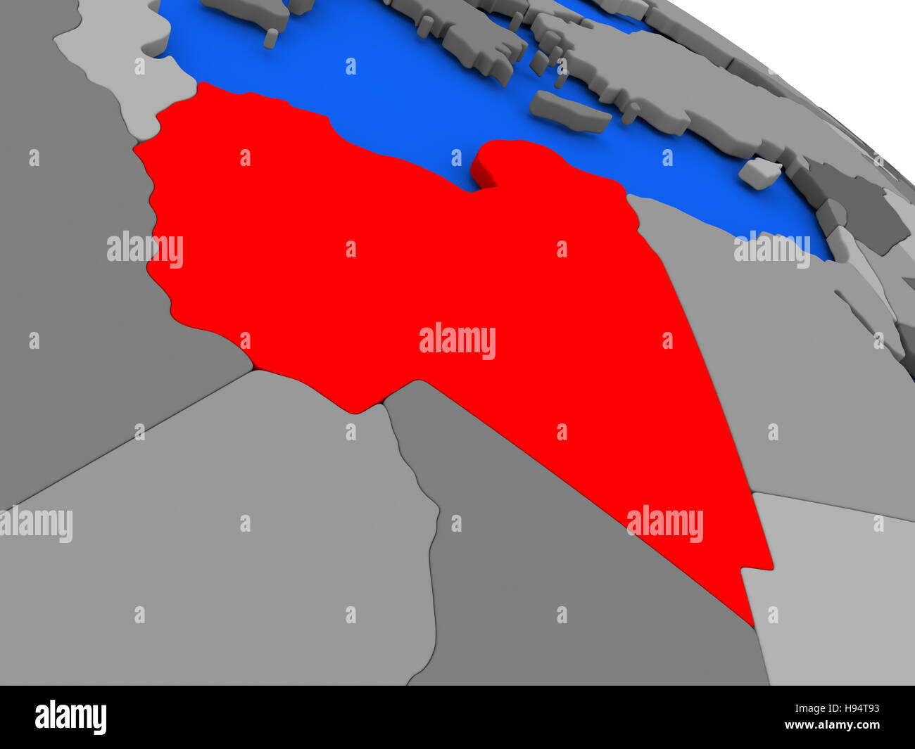Map of Libya highlighted in red on a globe. 3D illustration Stock Photo ...