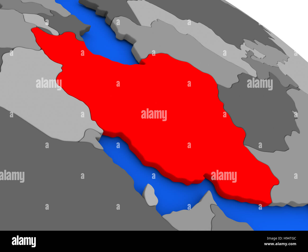 Map of Iran highlighted in red on a globe. 3D illustration Stock Photo ...