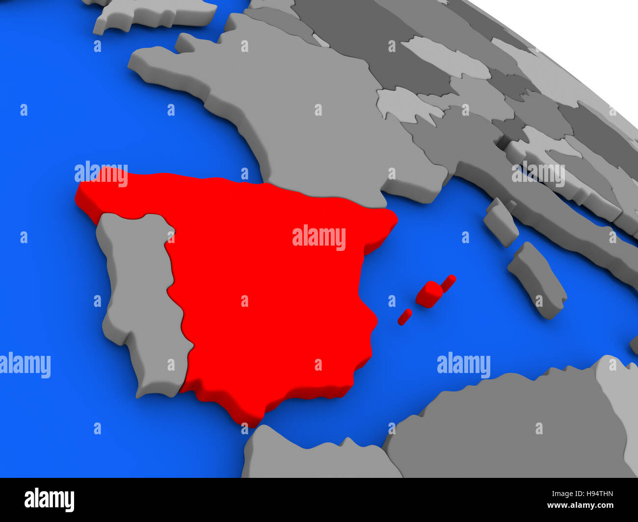 Map of Spain highlighted in red on a globe. 3D illustration Stock Photo ...