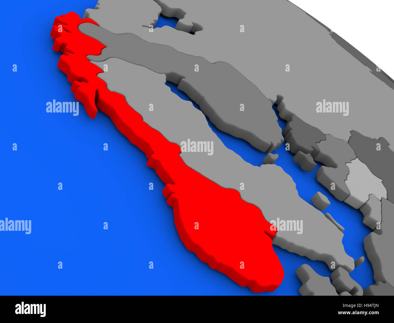 Map of Norway highlighted in red on a globe. 3D illustration Stock ...