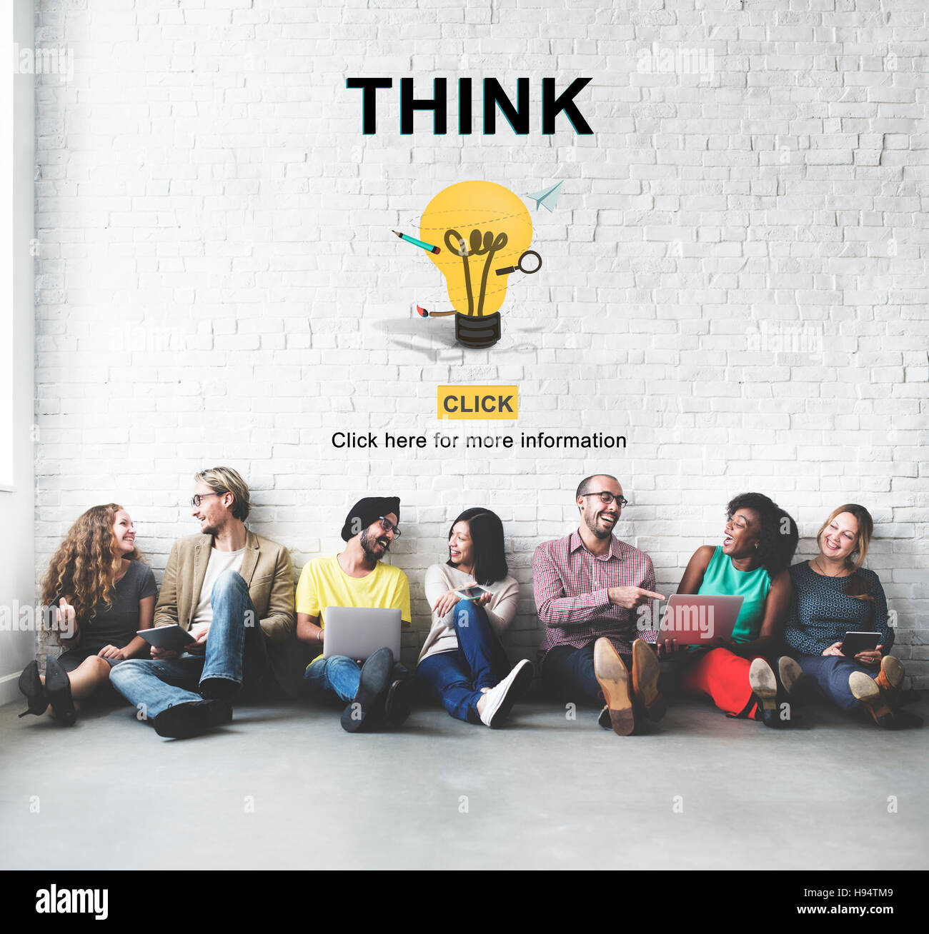 Think Word Light Bulb Graphics Concept Stock Photo - Alamy