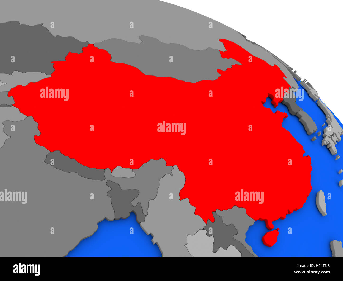 Map of China highlighted in red on a globe. 3D illustration Stock Photo ...