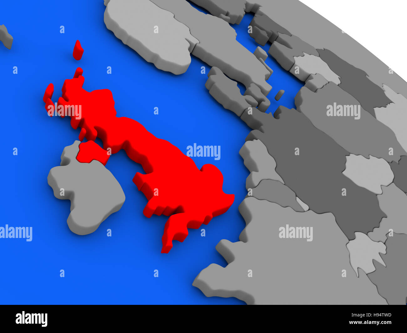 Map of United Kingdom highlighted in red on a globe. 3D illustration ...