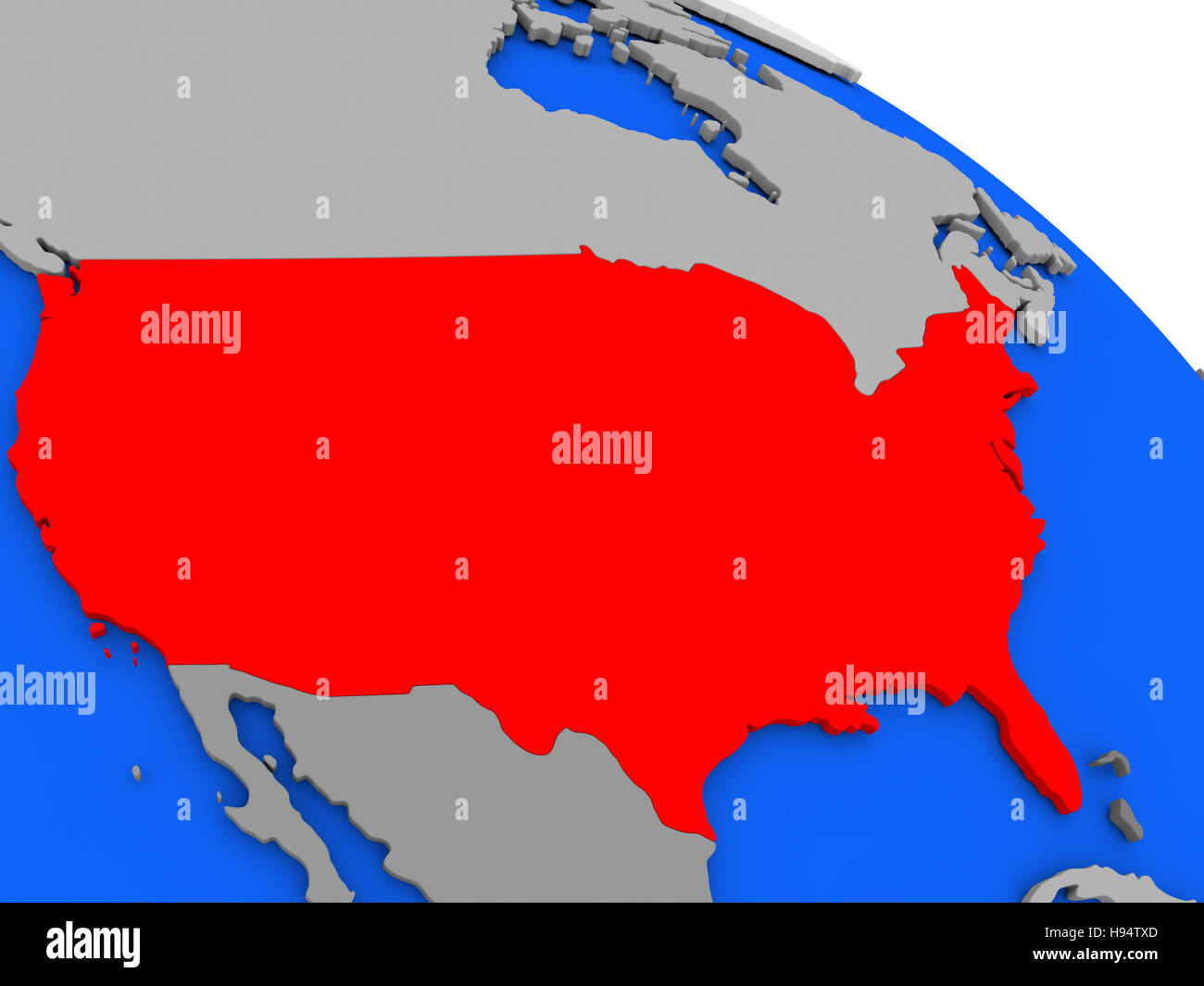 Map of USA highlighted in red on a globe. 3D illustration Stock Photo ...