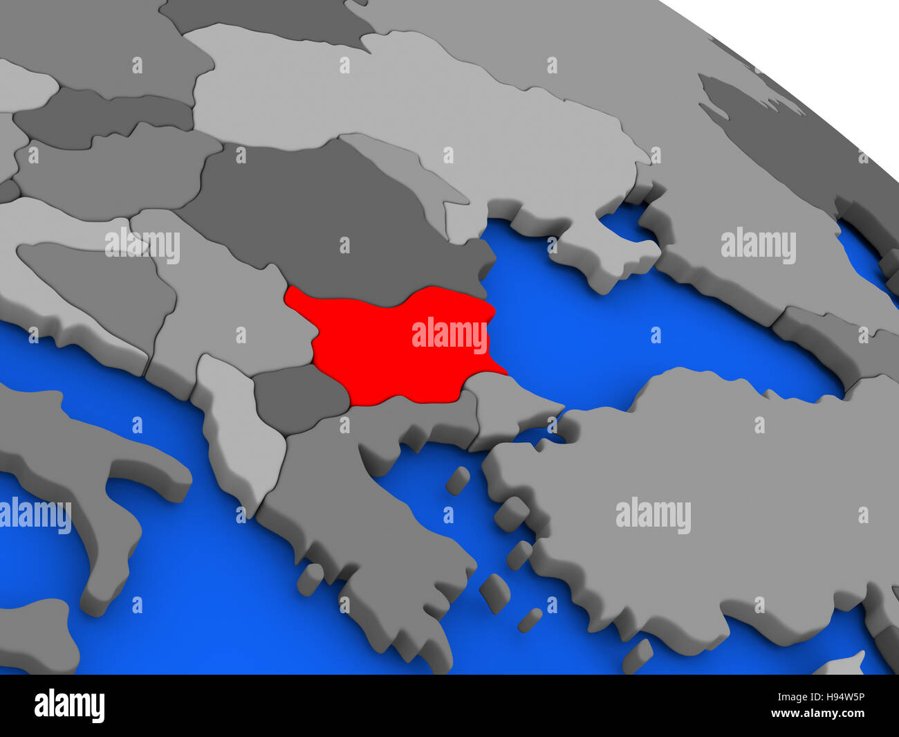 Map of Bulgaria highlighted in red on a globe. 3D illustration Stock ...