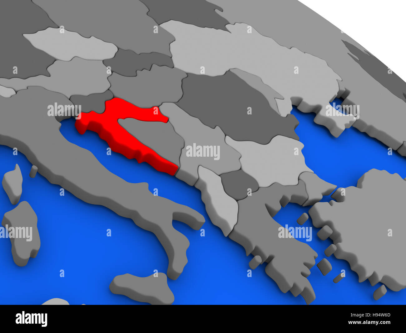 Map of Croatia highlighted in red on a globe. 3D illustration Stock ...