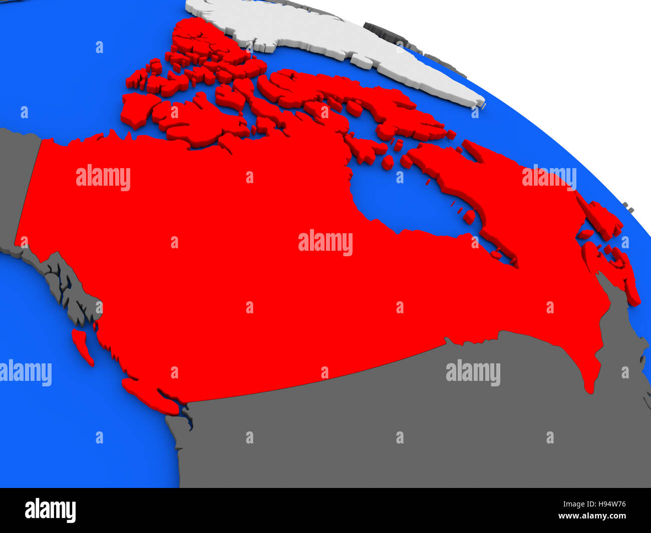 Map of Canada highlighted in red on a globe. 3D illustration Stock ...