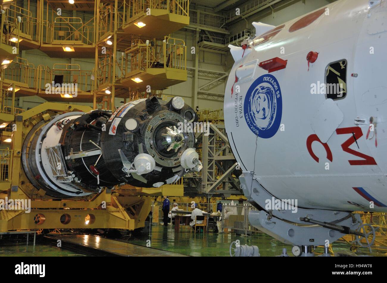 The Russian Soyuz MS-03 spacecraft is prepared for encapsulation for ...
