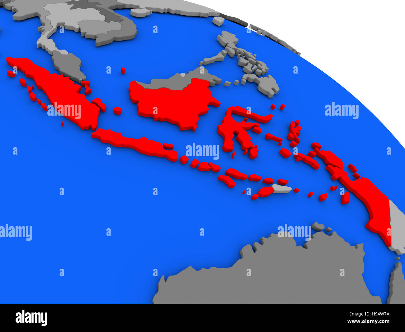 Map of Indonesia highlighted in red on a globe. 3D illustration Stock ...