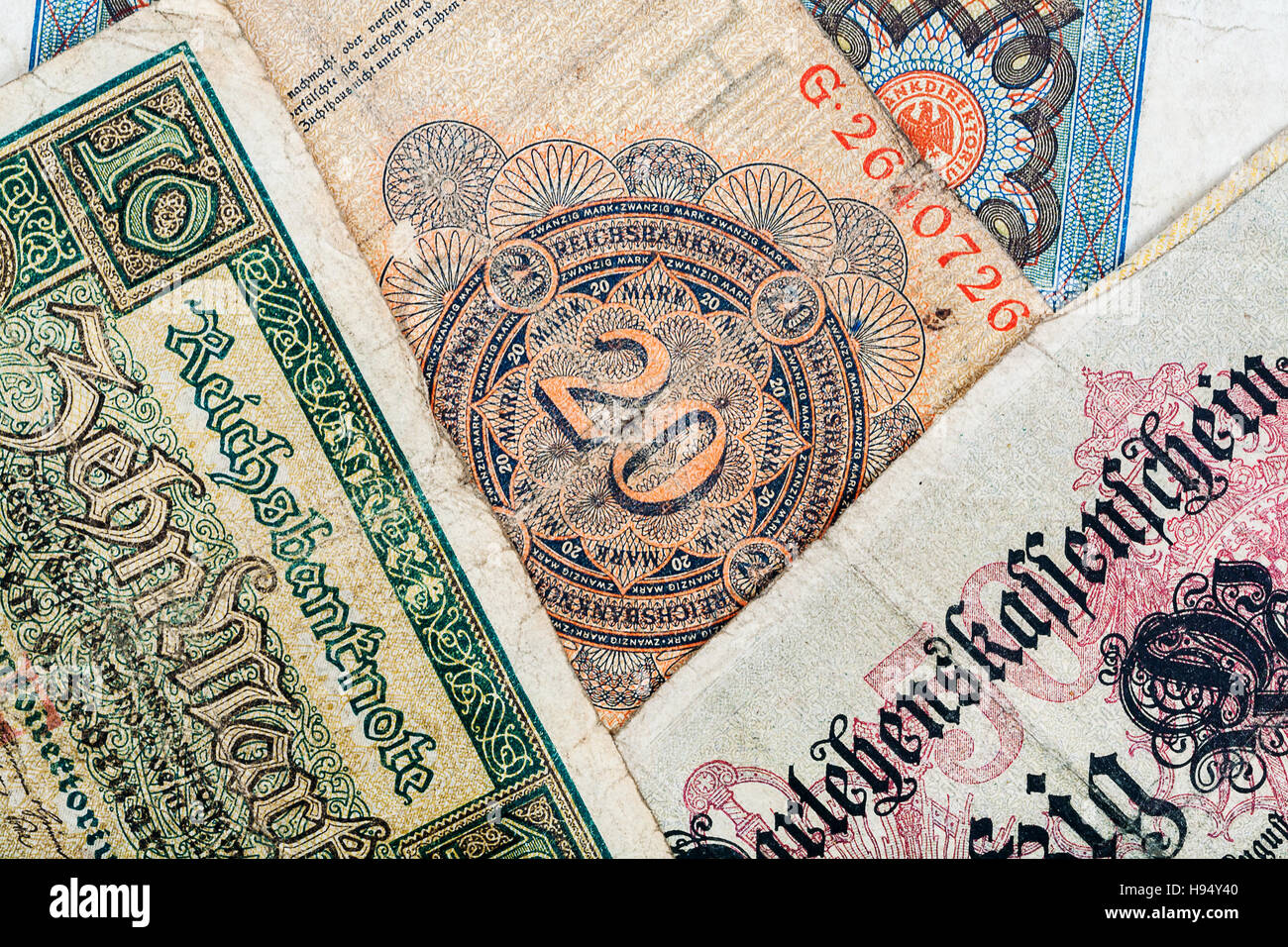 Old German money notes background Stock Photo - Alamy