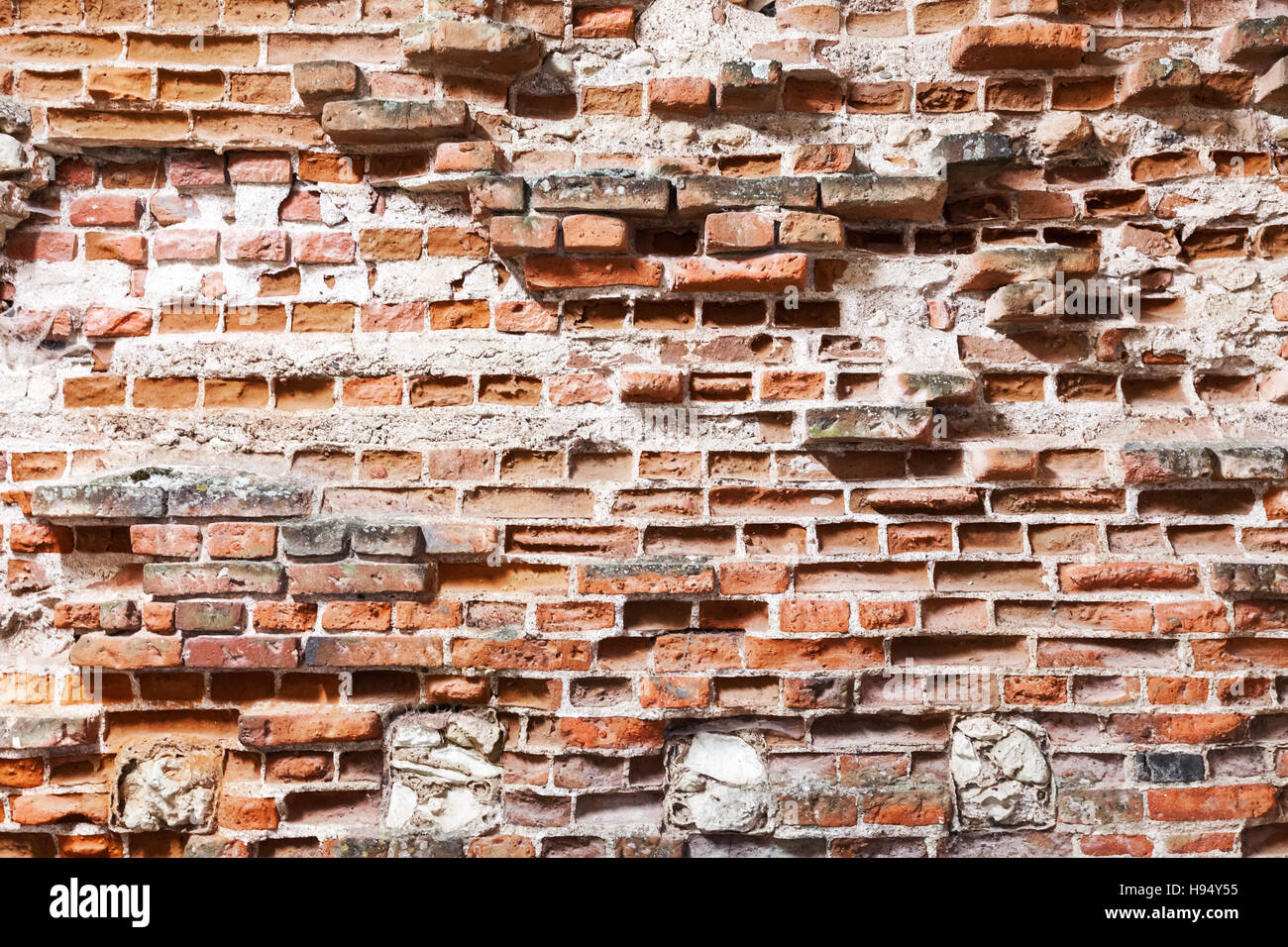 Old damaged red brick wall with cracks, background photo texture Stock ...