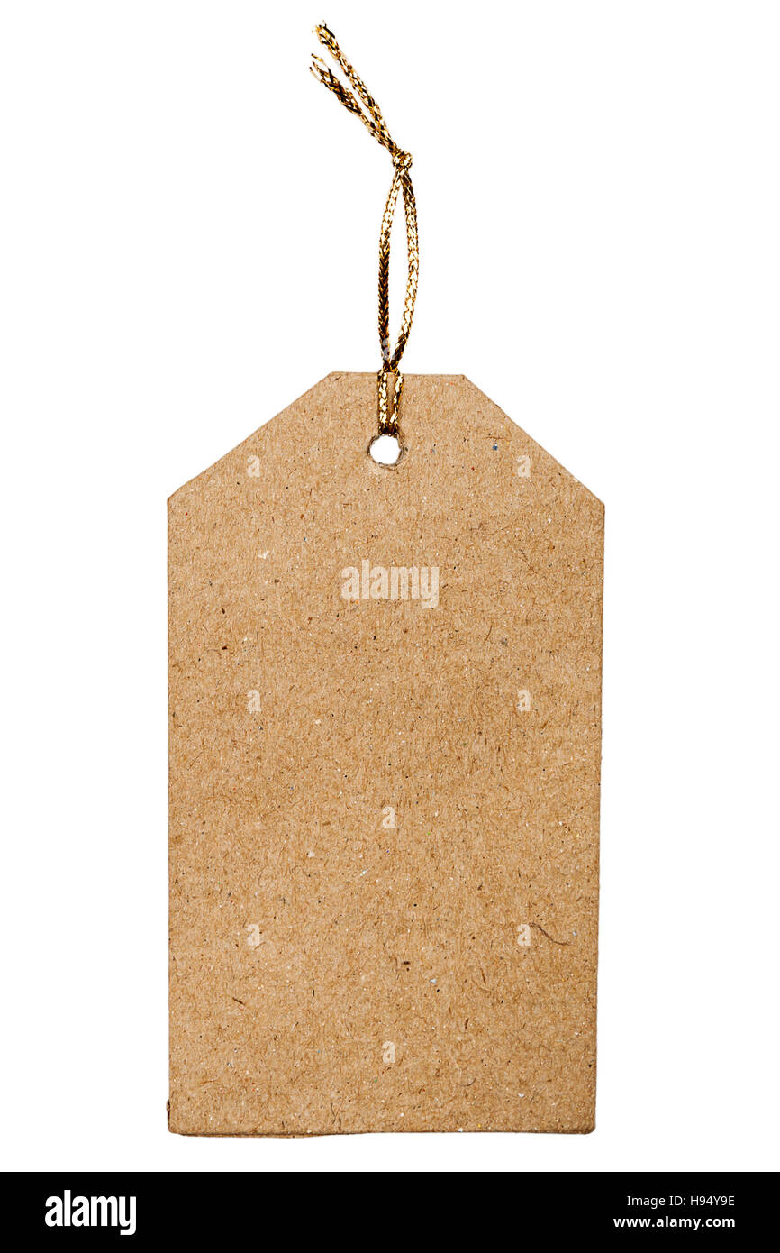 Brown cardboard price tag with golden rope isolated on white background ...