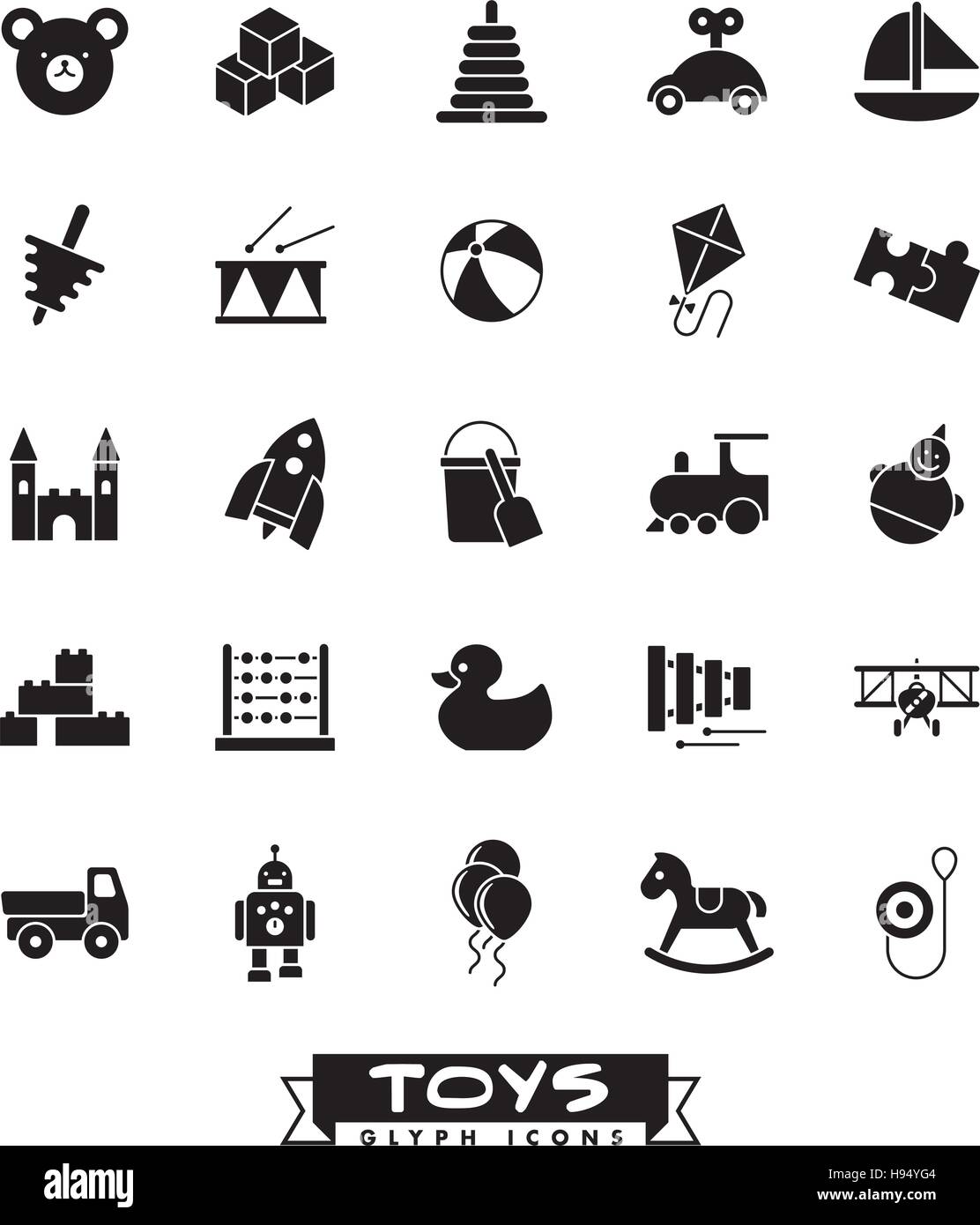 Collection of solid black children's toys icons Stock Vector Image ...