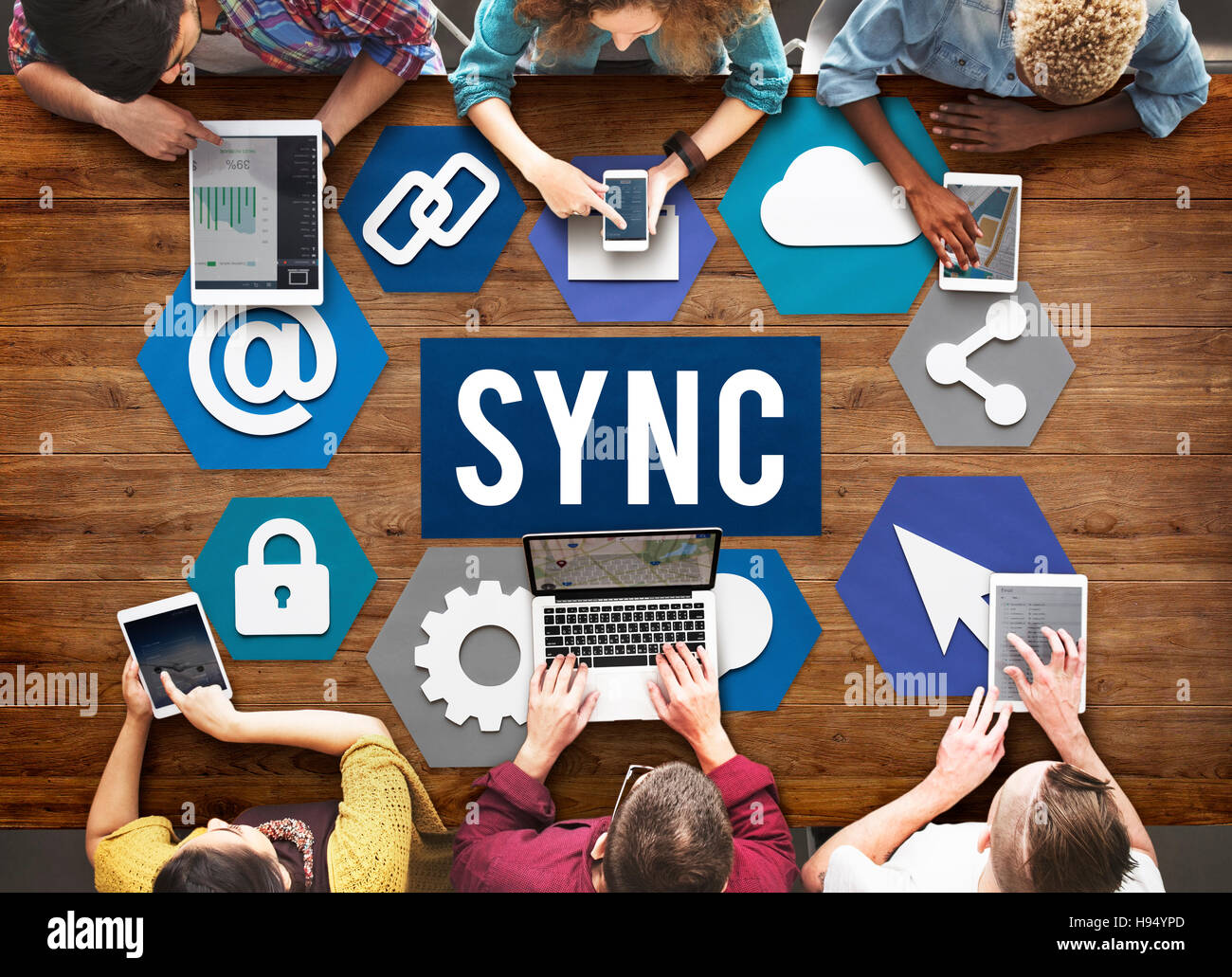Technology Sync Word Graphic Concept Stock Photo - Alamy