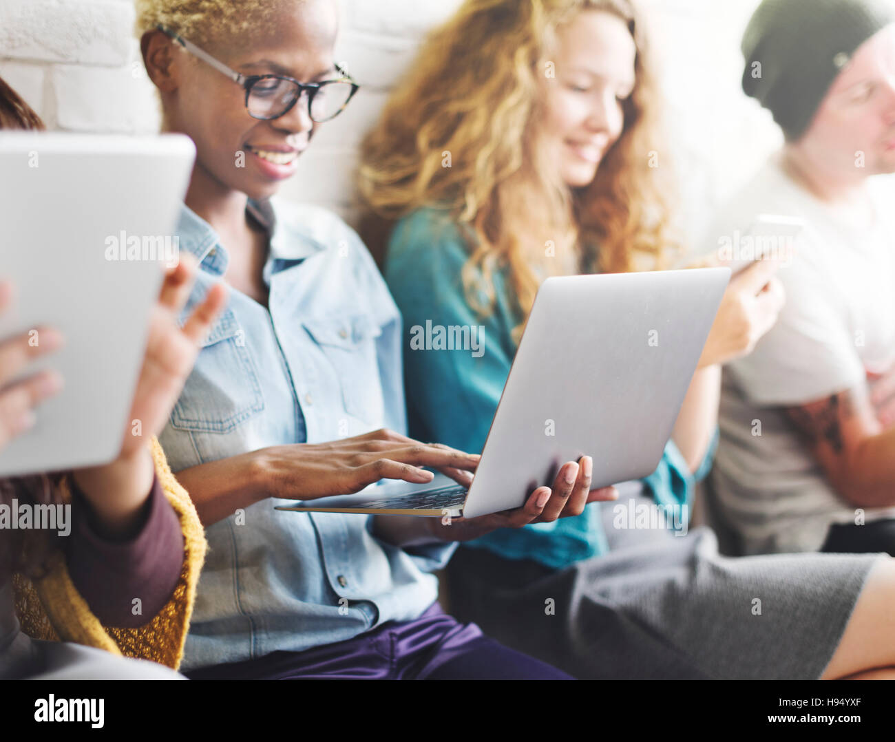 Friends Connection Digital Devices Technology Network Concept Stock ...