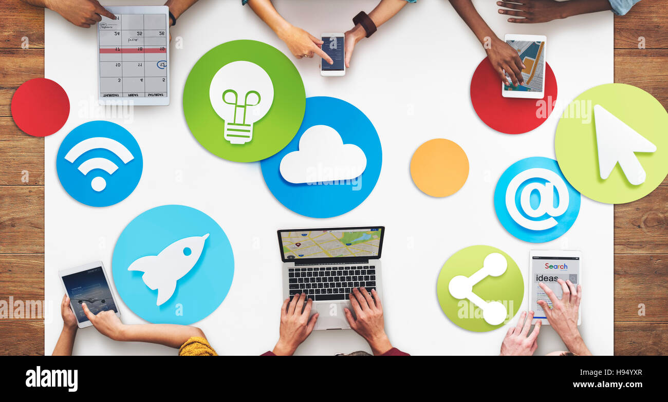 Creative People Working Social Media Icon Concept Stock Photo - Alamy