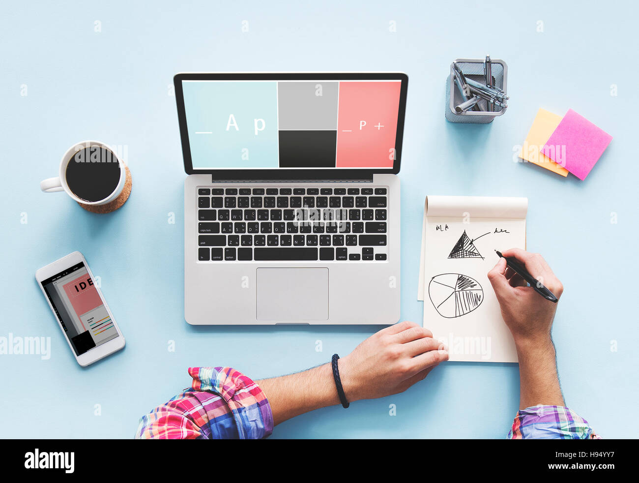 Computer Laptop Drawing Working Desk Concept Stock Photo - Alamy