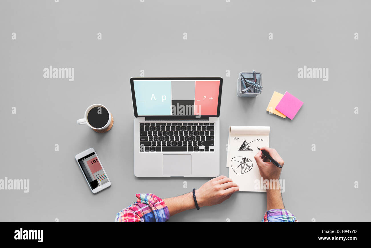 Computer Laptop Drawing Working Desk Concept Stock Photo - Alamy