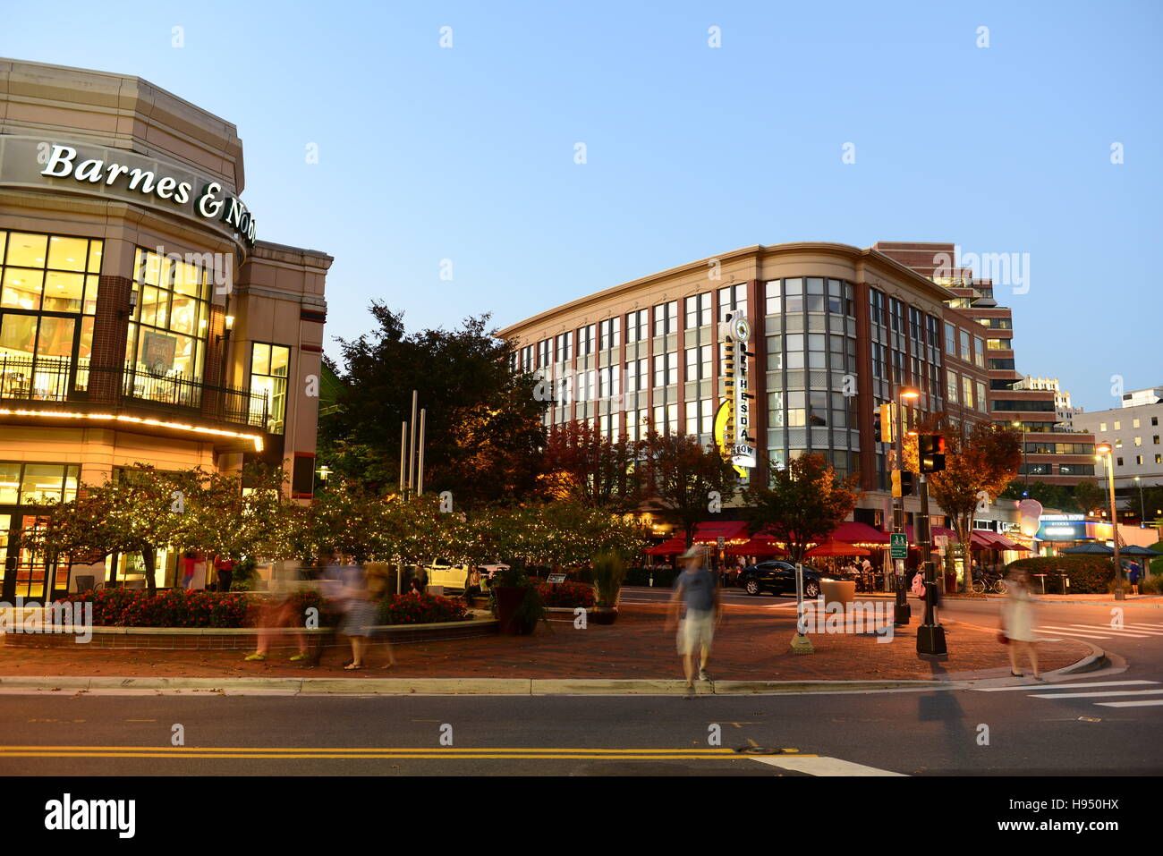 USA Maryland MD Bethesda suburb of DC at night people dining and ...