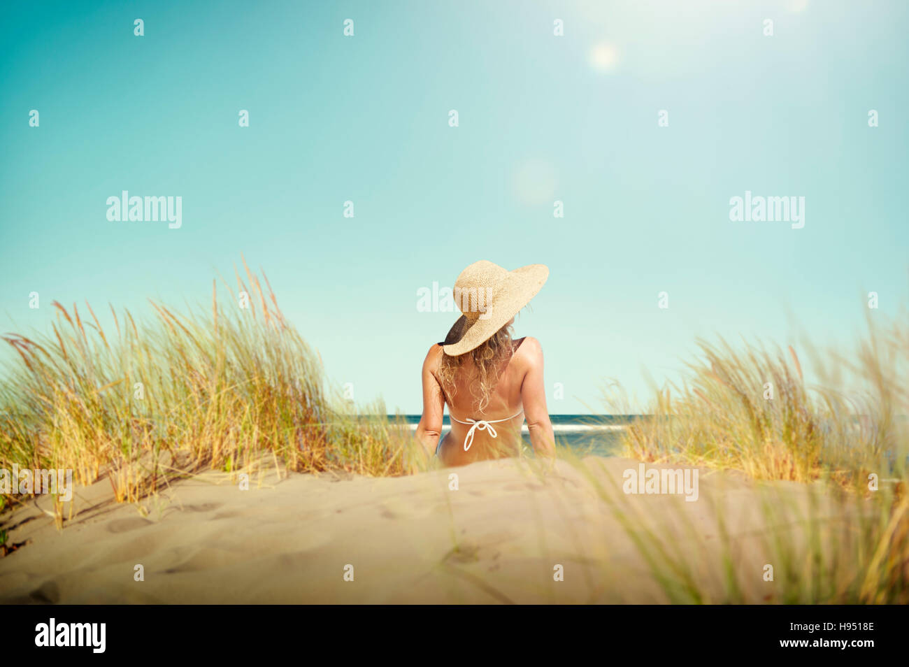 Woman Sunbathe Sunny Summer Beach Relaxing Concept Stock Photo - Alamy