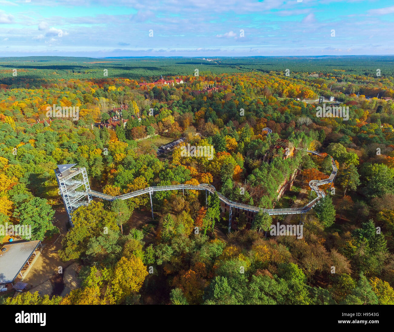 The treetop path inbetween the autumn forest near Beelitz, Germany, 3 ...
