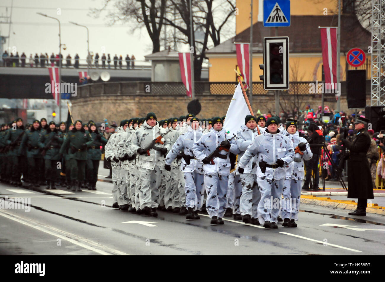 Riga, Latvia. 18th Nov, 2016. Soldiers march during a military parade ...