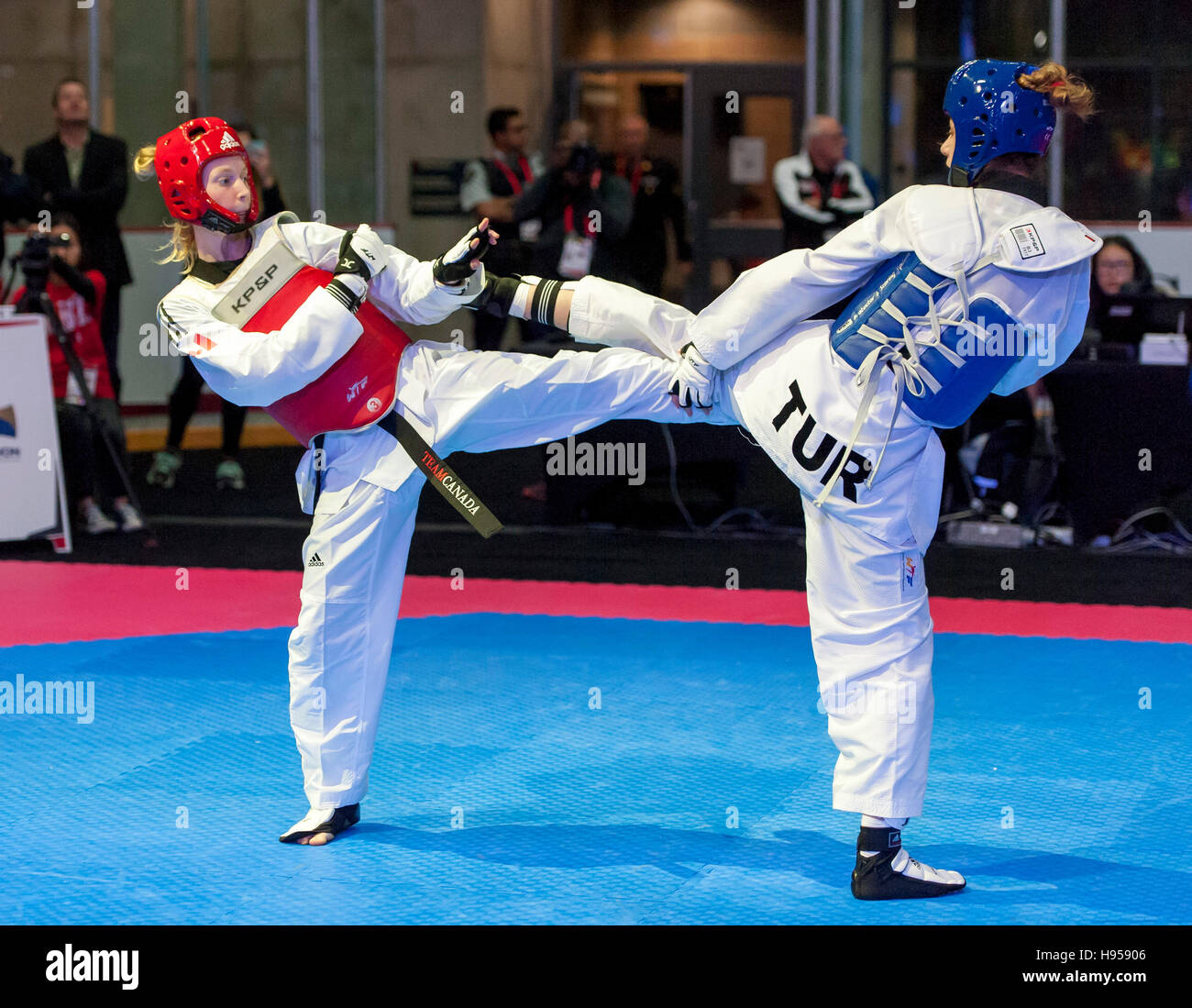 Burnaby, Canada. 18 November, 2016. WTF World Taekwondo Junior Championships Ikra Kayir (TUR ...