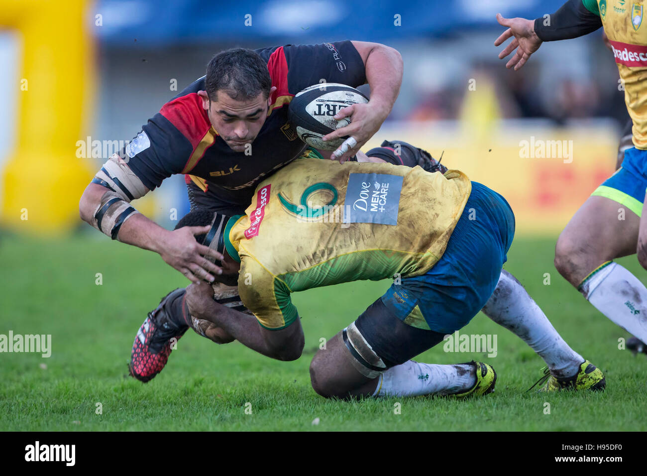 Heidelberg, Germany. 19th Nov, 2016. Germany's Samy Fuechsel is tackled ...