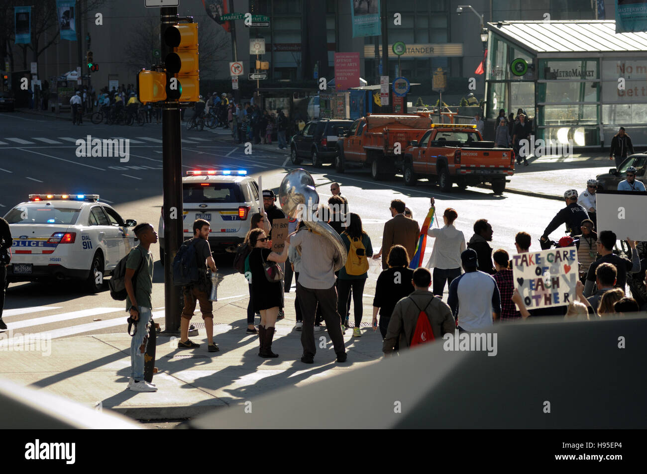 Philadelphia, Pennsylvania, USA. 19th November, 2016. Protesters carry ...