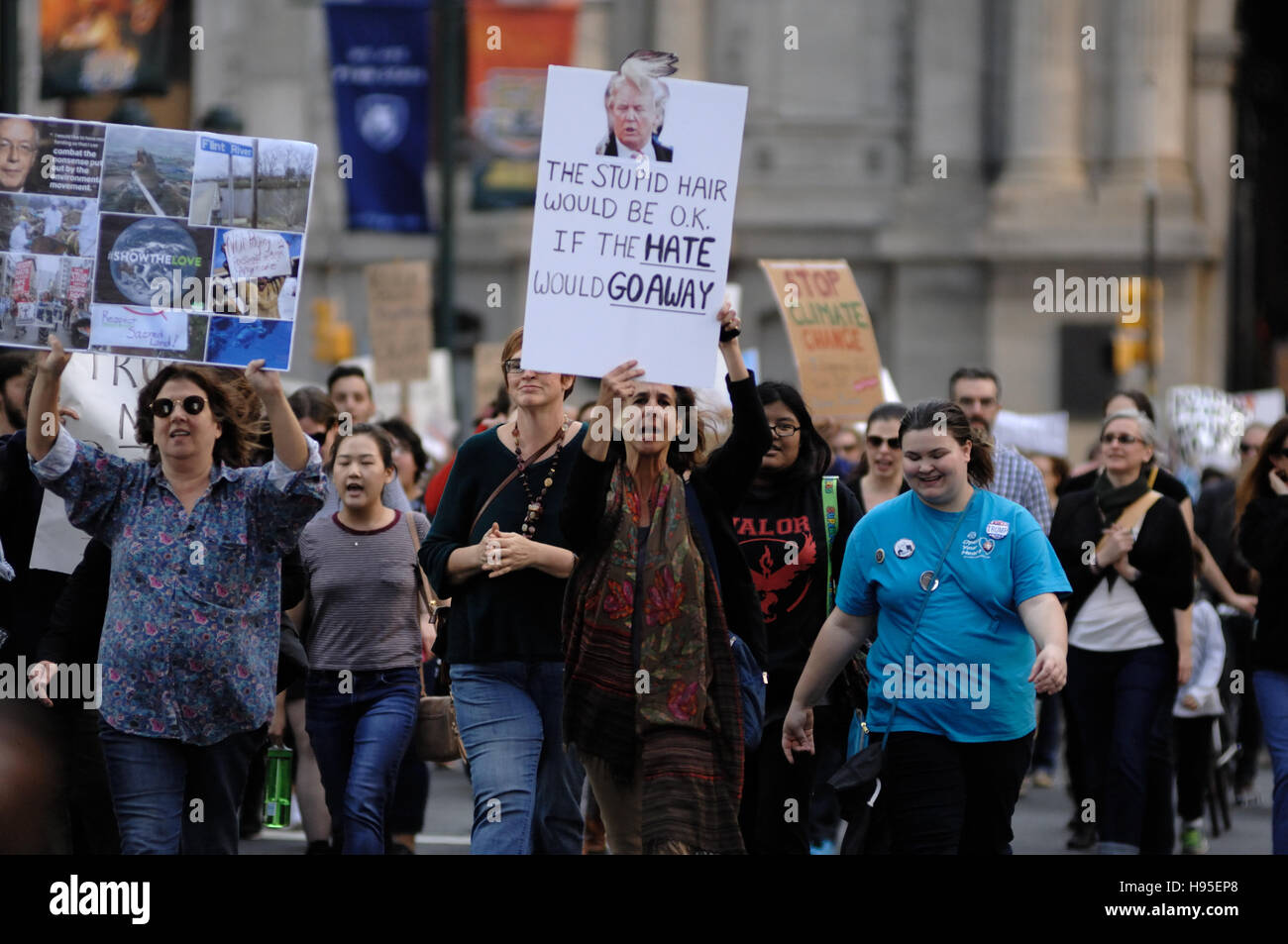 Philadelphia, Pennsylvania, USA. 19th November, 2016. Protesters carry ...