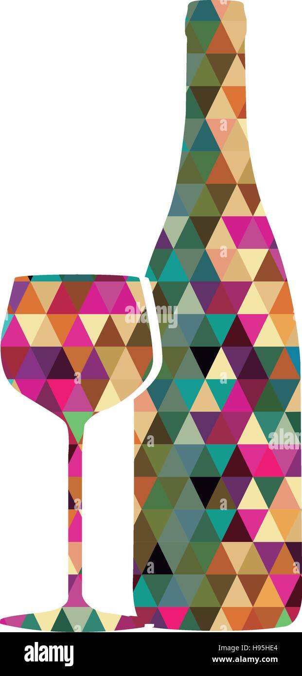 wine glass and bottle triangle mosaic icon image vector illustration ...