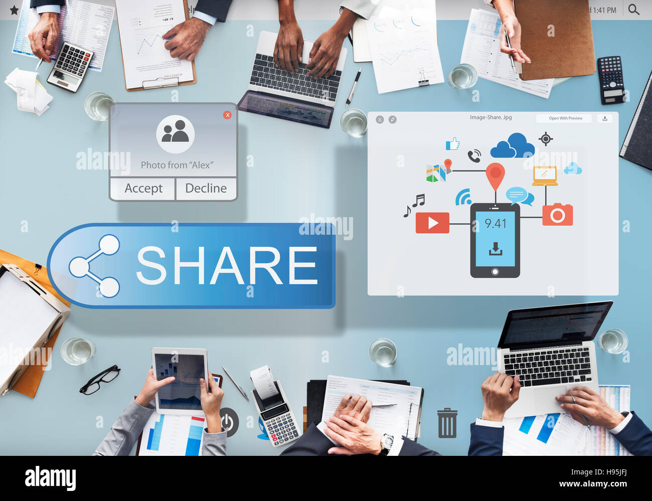 Share Connect Communicate Transfer Cloud Concept Stock Photo - Alamy