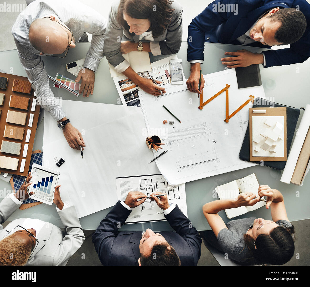 Business People Planning Blueprint Architecture Concept Stock Photo - Alamy