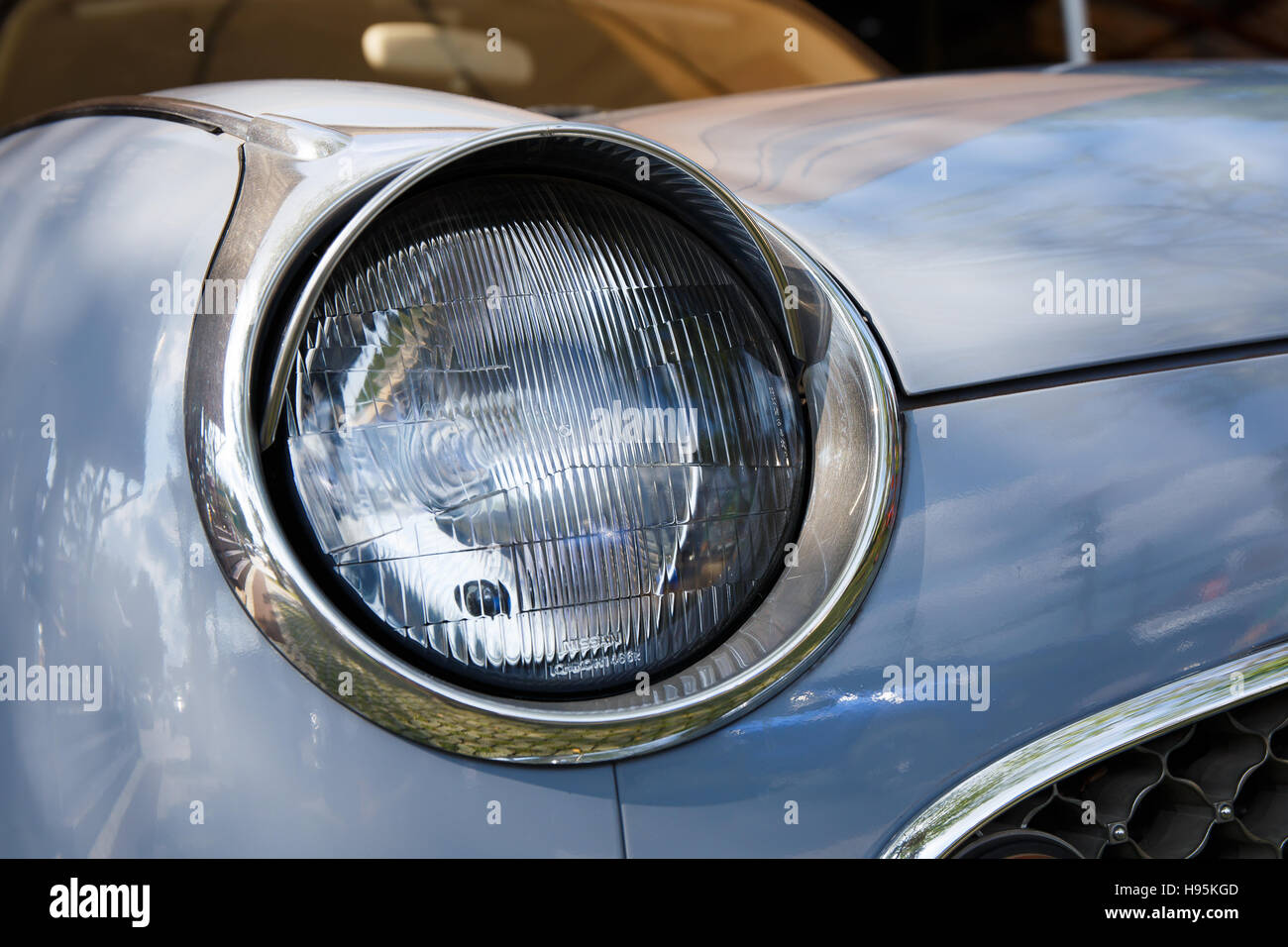 Retro styled image of a front of blue classic car Stock Photo - Alamy