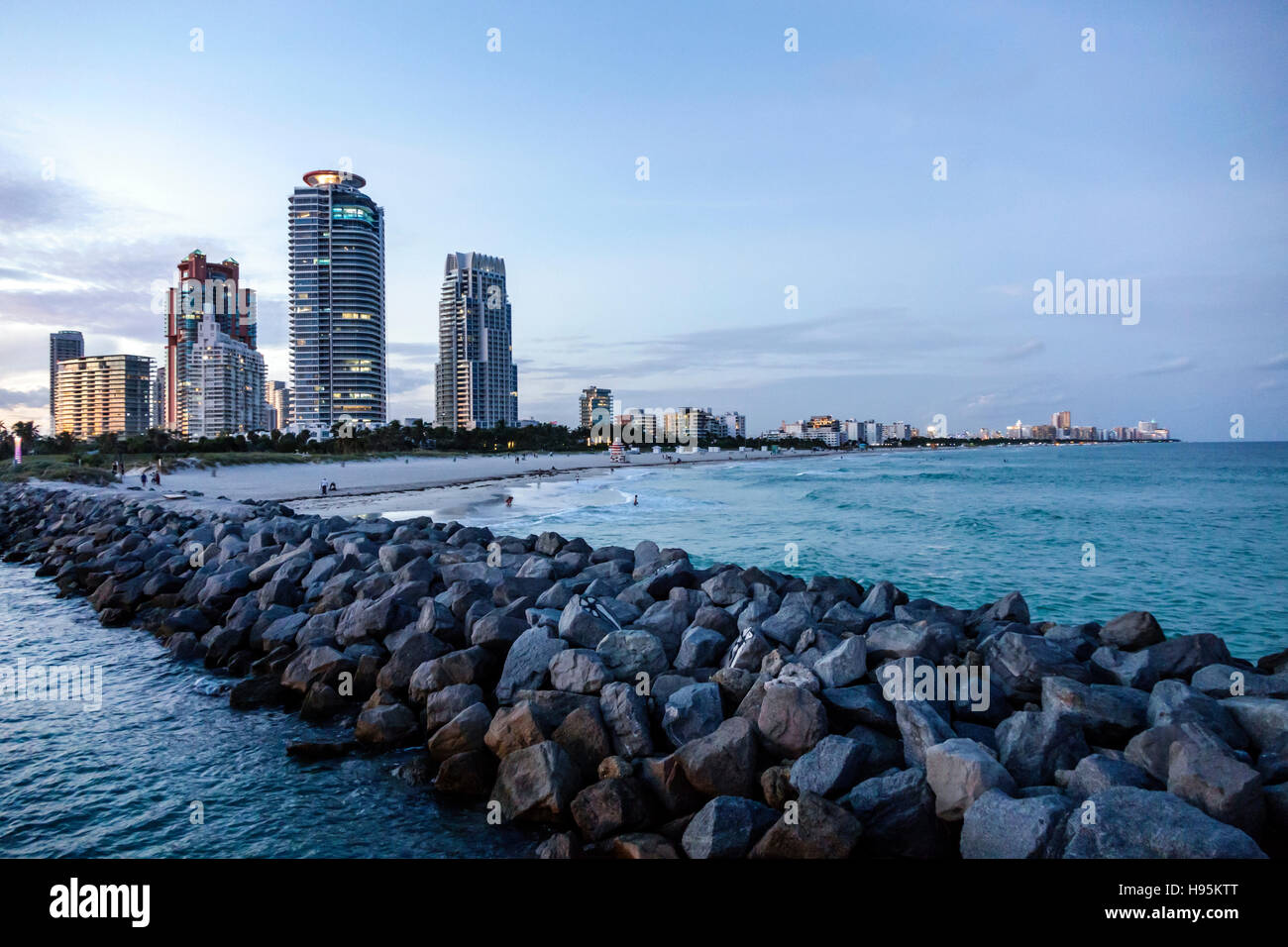 Miami Beach Florida,South Pointe SoFi,jetty,Atlantic Ocean,high rise ...