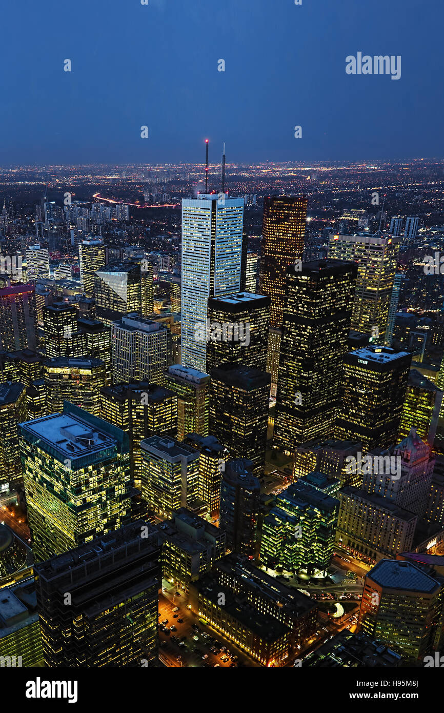 A Vertical aerial of the Toronto city center at night Stock Photo - Alamy