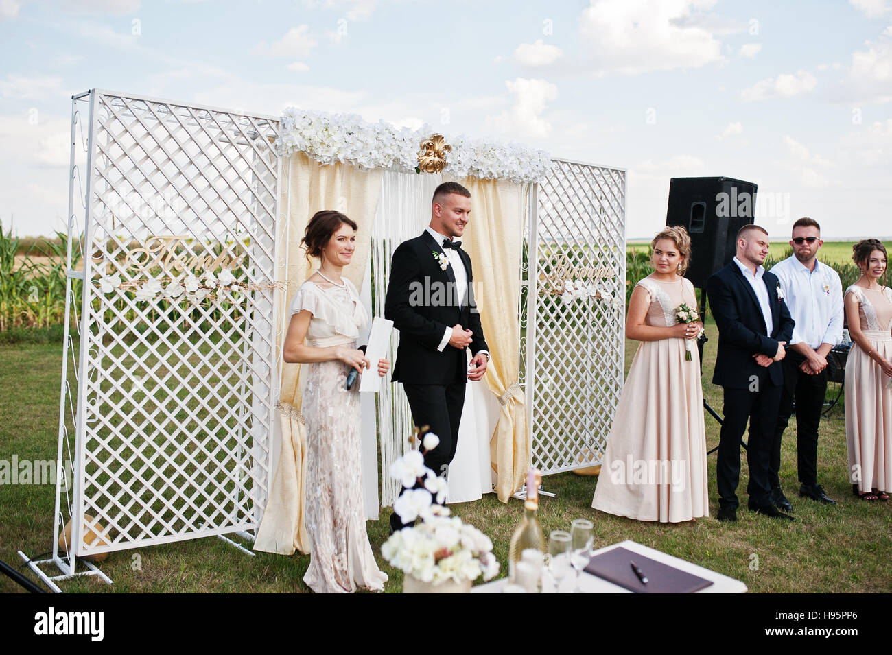 Amazing wedding ceremony. Groom waiting his bride Stock Photo - Alamy