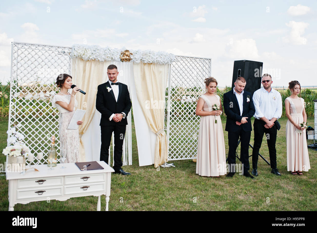 Amazing wedding ceremony. Groom waiting his bride Stock Photo - Alamy