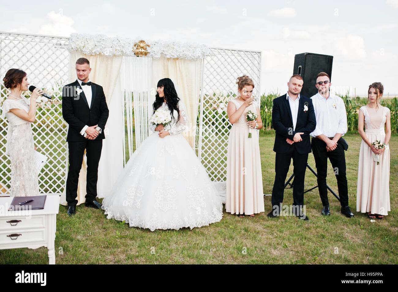 Amazing wedding ceremony. Groom waiting his bride Stock Photo - Alamy