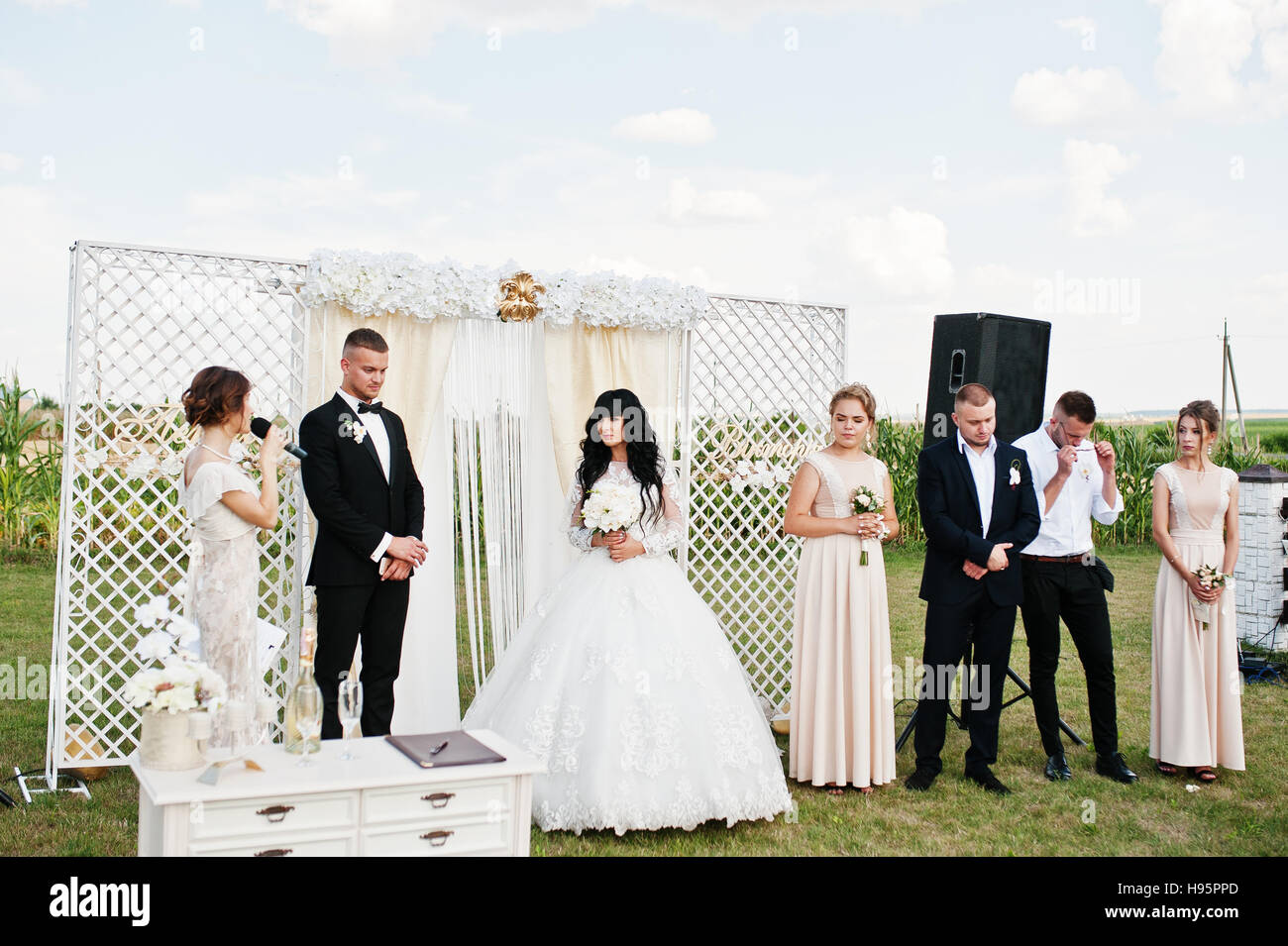 Amazing wedding ceremony. Groom waiting his bride Stock Photo - Alamy