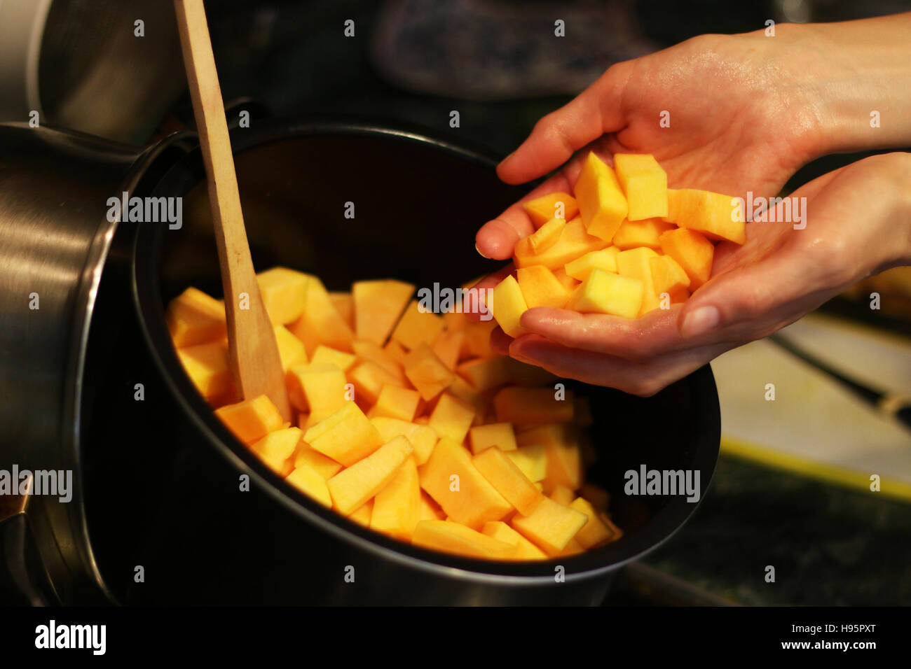 pumpkin cubes sliced Stock Photo - Alamy