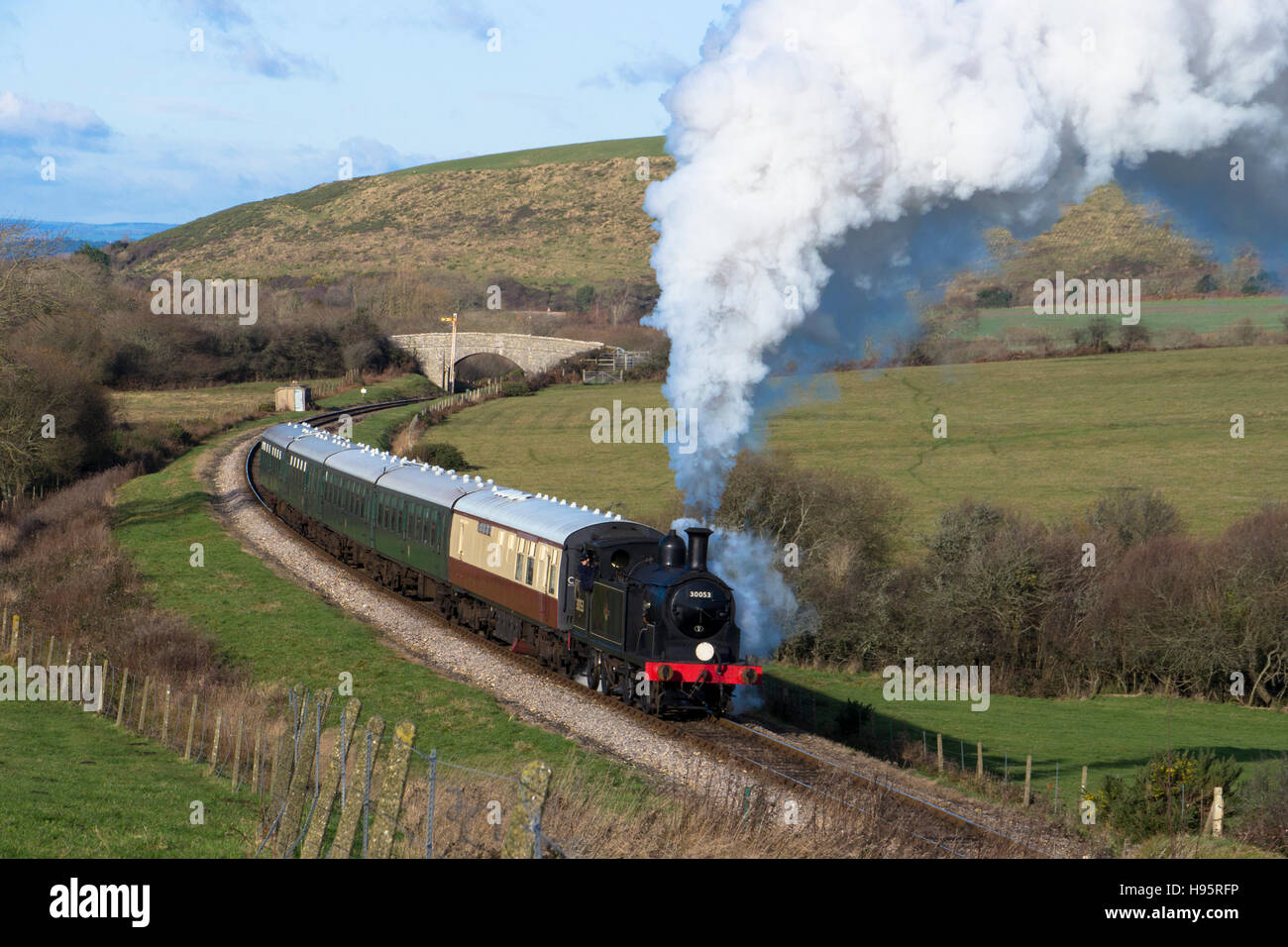 Steam Train on the Swanage Railway near Corfe Castle, Dorset.England ...