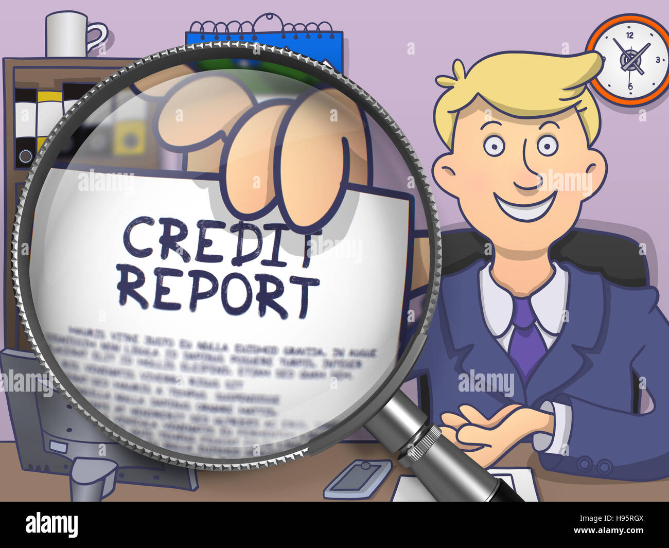 Credit Report through Lens. Doodle Design Stock Photo - Alamy