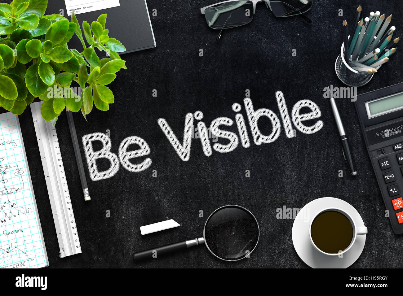 Be Visible - Text on Black Chalkboard. 3D Rendering Stock Photo - Alamy