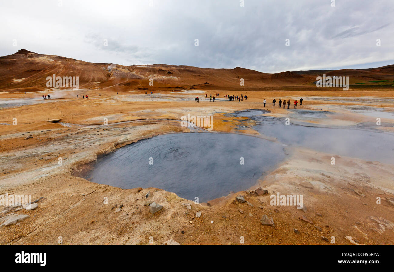 A view of the Hverir Geothermal Field by Mt. Namafjall next to Lake ...