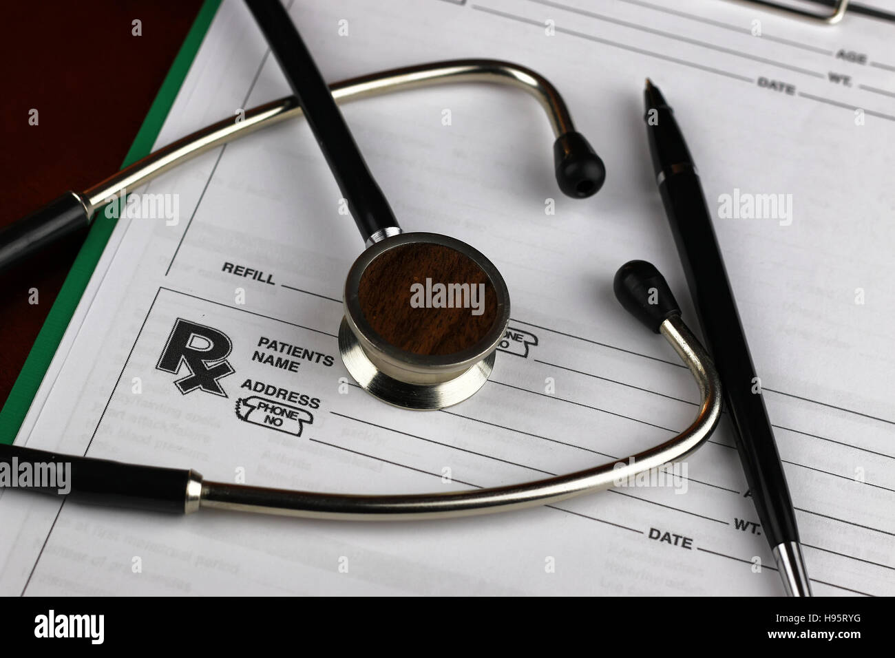 stethoscope medical documents pen Stock Photo - Alamy