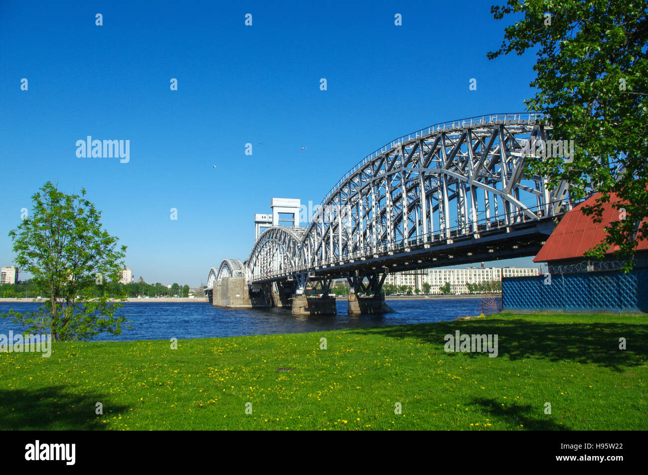 the Finland Railway Bridge at sunny day, St. Petersburg, Russia Stock ...