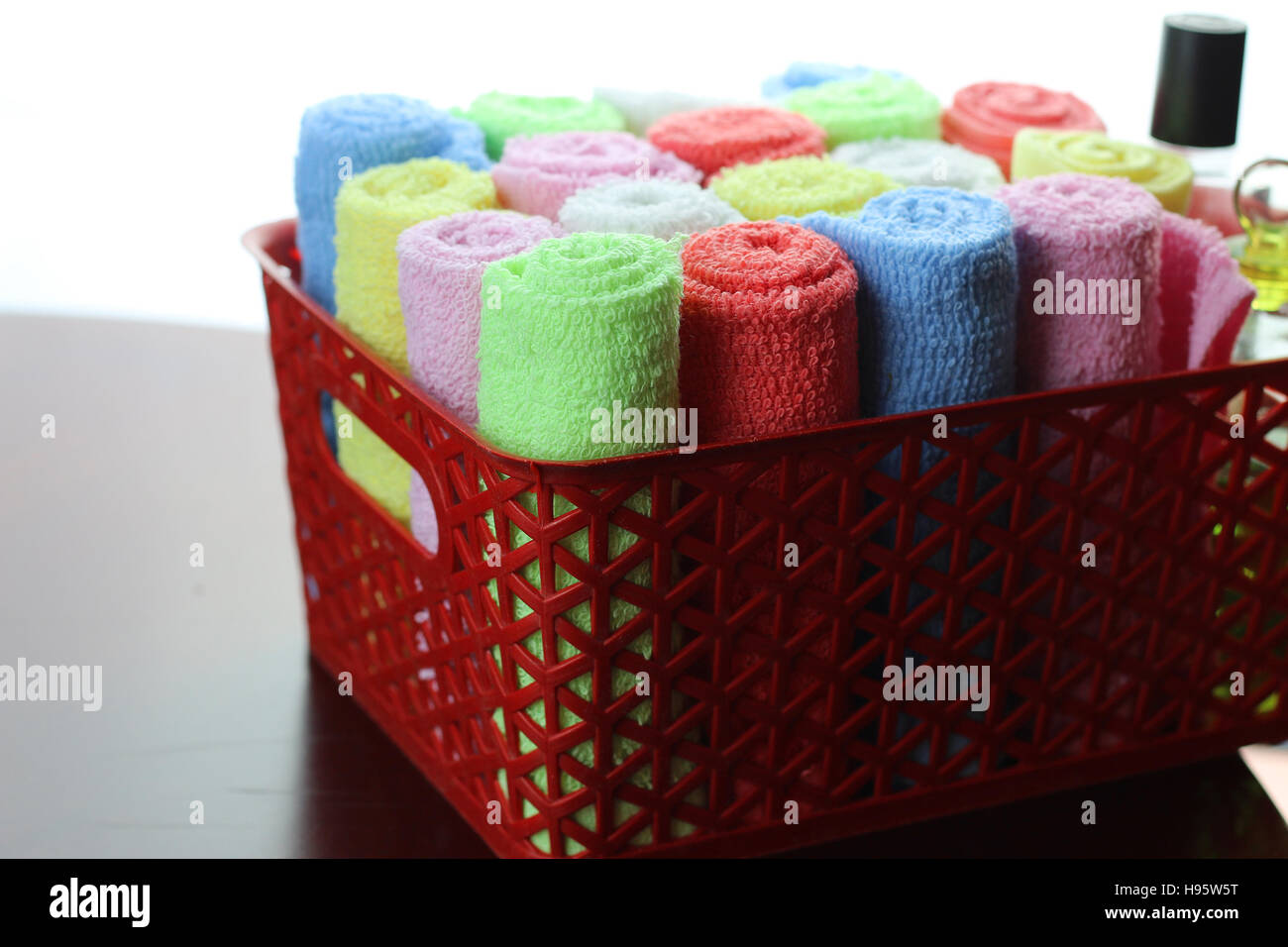 set of multi-colored towels Stock Photo - Alamy