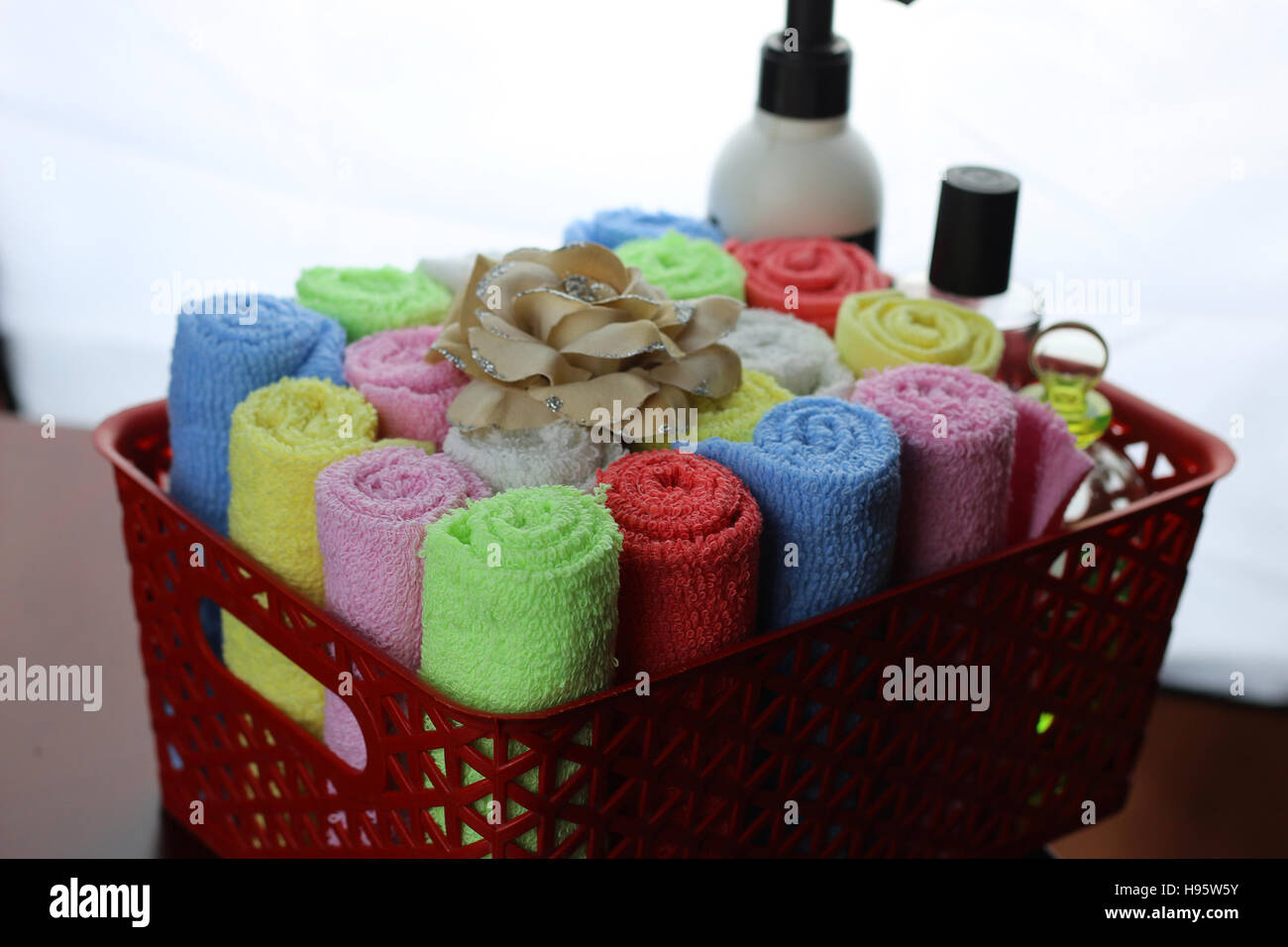 set of multi-colored towels Stock Photo - Alamy