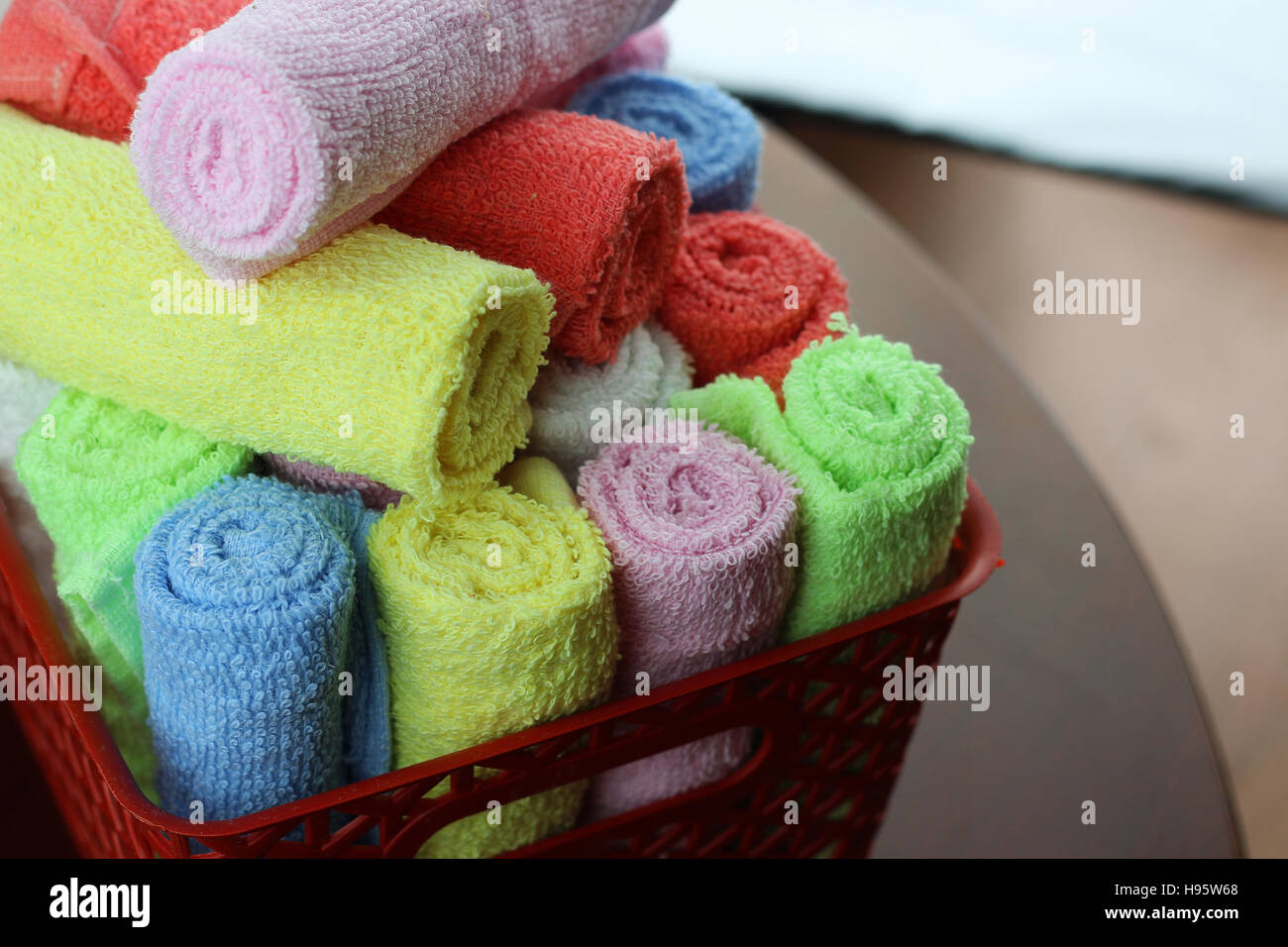 set of multi-colored towels Stock Photo - Alamy